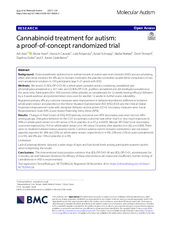(PDF) Cannabinoid treatment for autism: a proof-of-concept randomized trial