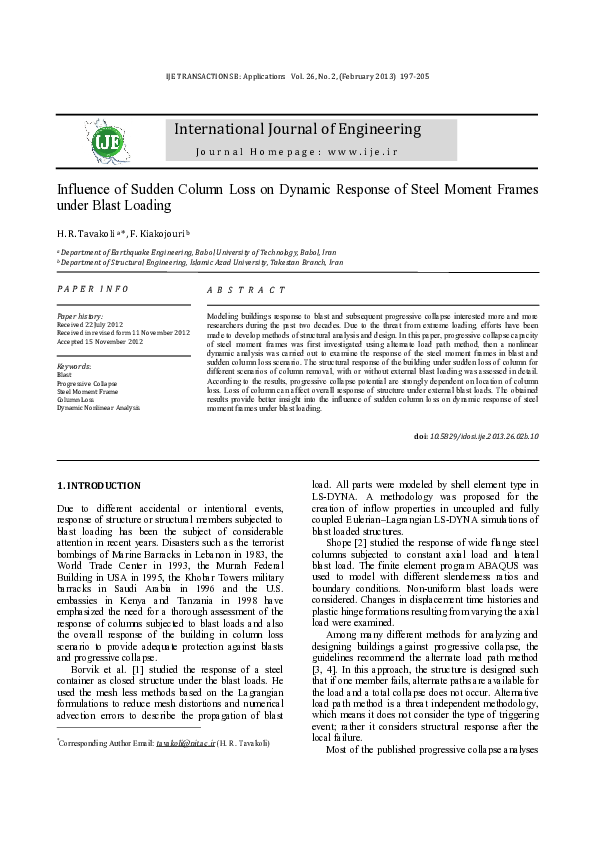 (PDF) Influence of sudden column loss on dynamic response of steel ...