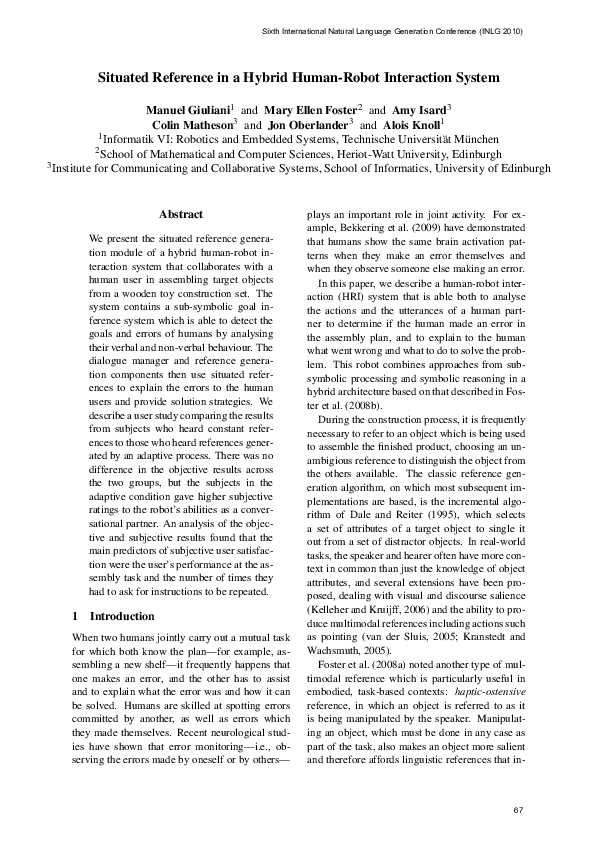 (PDF) Situated reference in a hybrid human-robot interaction system
