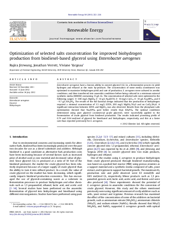 (PDF) Optimization of selected salts concentration for improved biohydrogen production from ...