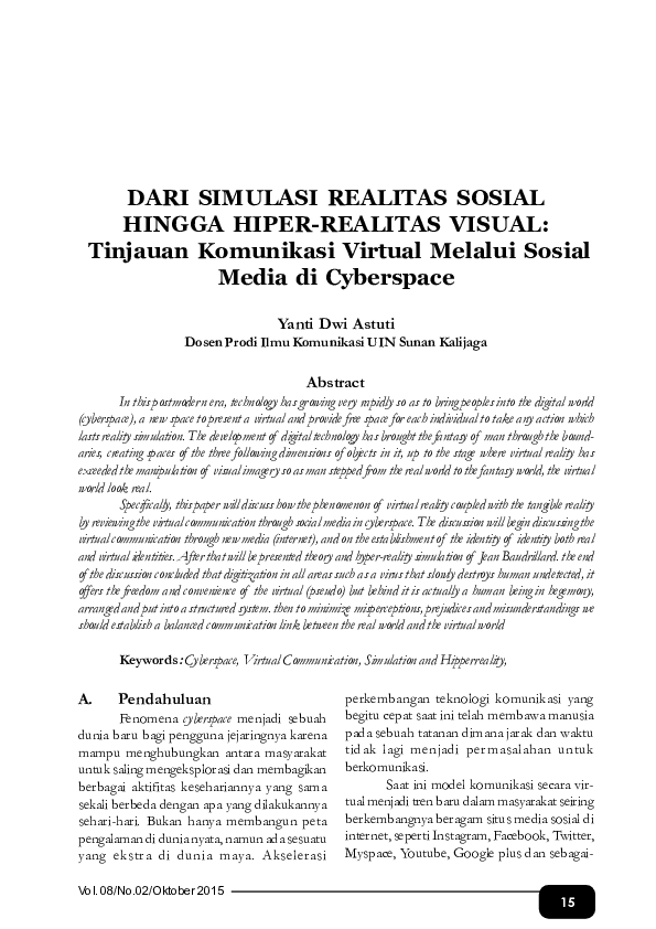 (PDF) DARI SIMULASI REALITAS SOSIAL HINGGA HIPER-REALITAS VISUAL ...