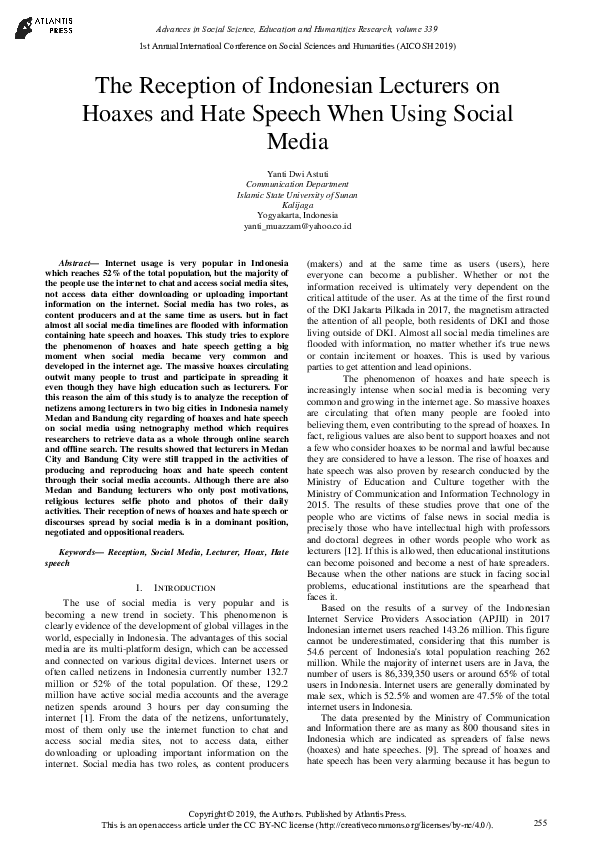 (PDF) The Reception of Indonesian Lecturers on Hoaxes and Hate Speech ...