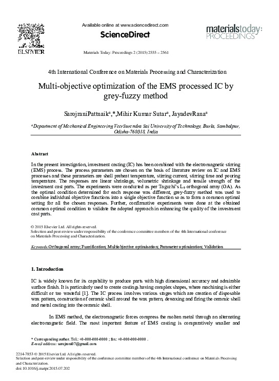 (PDF) Multi-objective Optimization of the EMS Processed IC by Grey-fuzzy Method