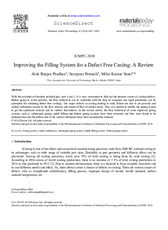 (PDF) Improving the Filling System for a Defect Free Casting: A Review