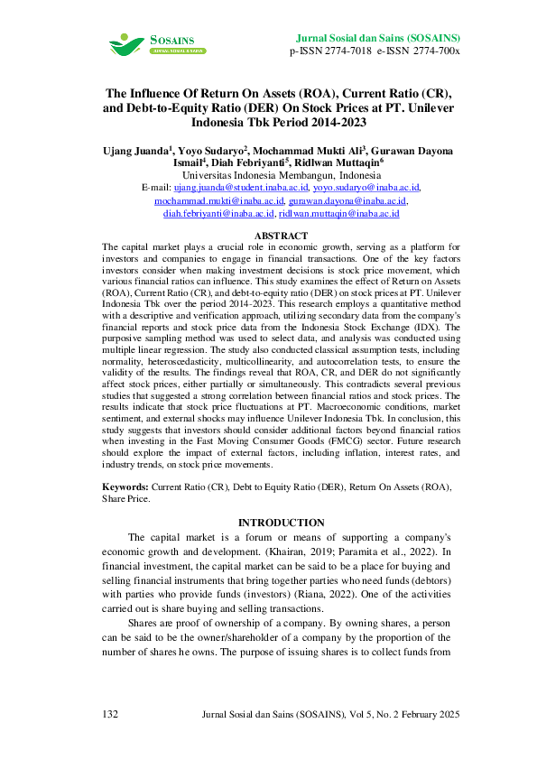 (PDF) The Influence Of Return On Assets (ROA), Current Ratio (CR), and ...