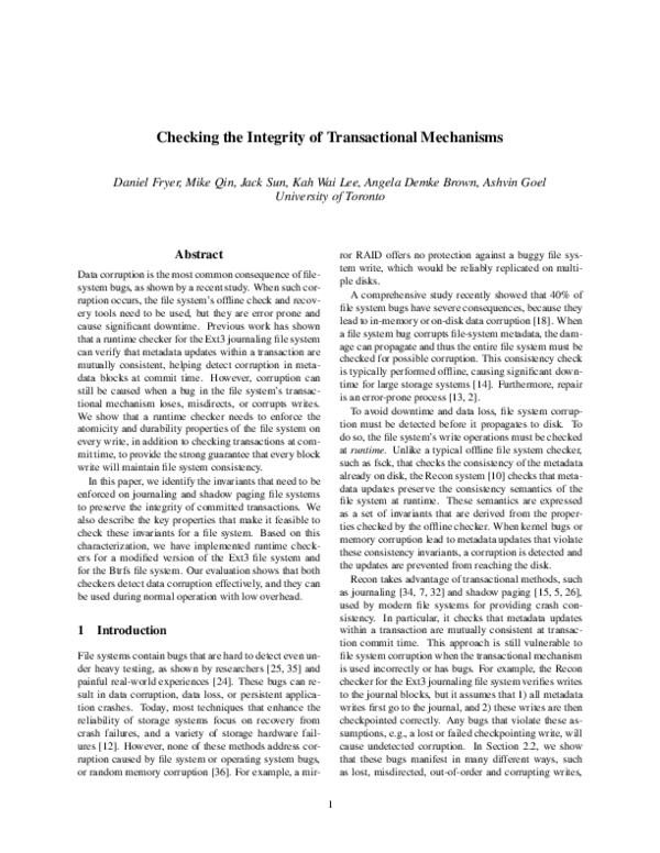 (PDF) Checking the Integrity of Transactional Mechanisms