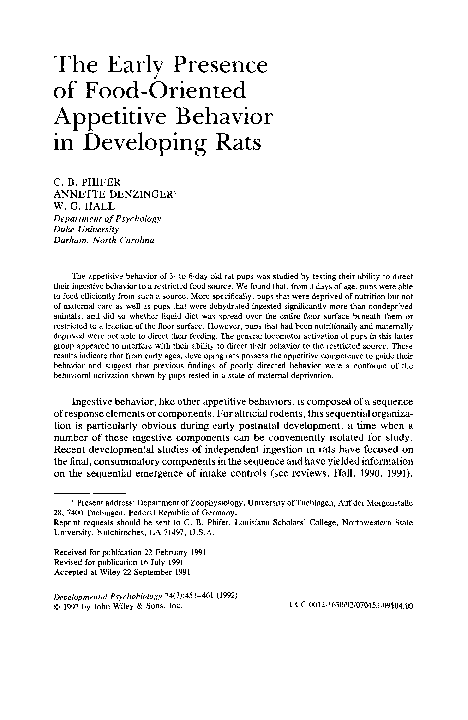 (PDF) The early presence of food‐oriented appetitive behavior in ...