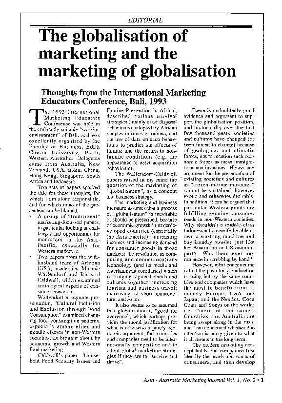 (PDF) The globalisation of marketing and the marketing of globalisation