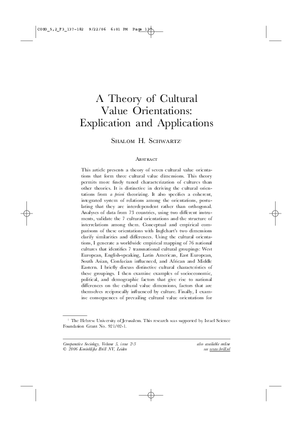 (PDF) A Theory Of Cultural Value Orientations: Explication And Applications