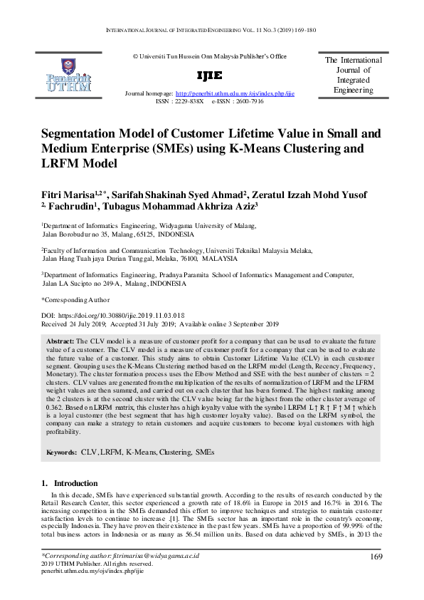 Pdf Segmentation Model Of Customer Lifetime Value In Small And Medium