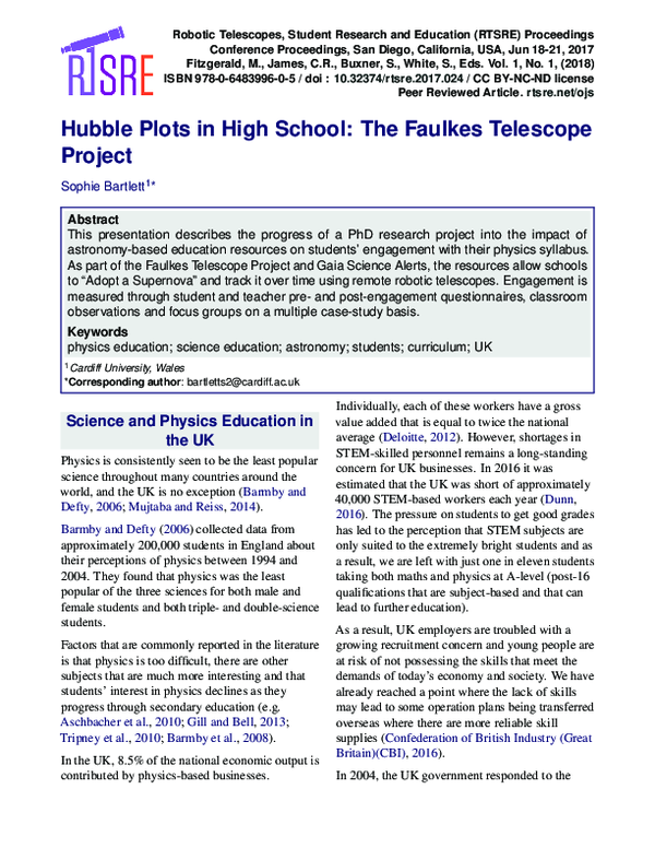 (PDF) Hubble Plots in High School