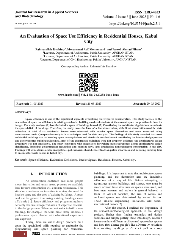 (PDF) An Evaluation of Space Use Efficiency in Residential Houses ...