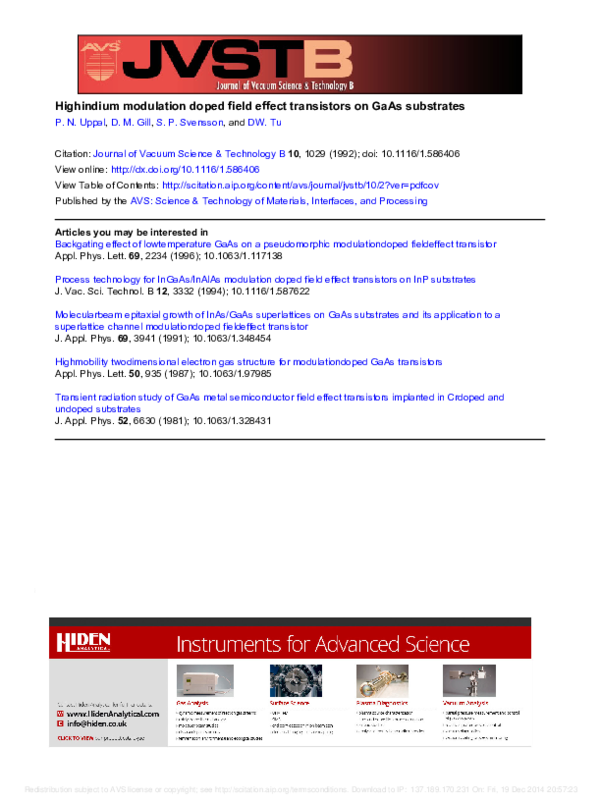 (PDF) High-indium modulation doped field effect transistors on GaAs ...