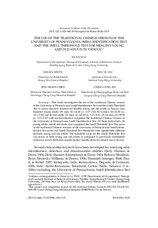 (PDF) The Use of the Traditional Chinese Version of the University of ...