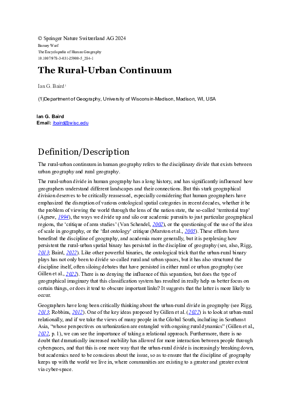(PDF) The Rural-Urban Continuum