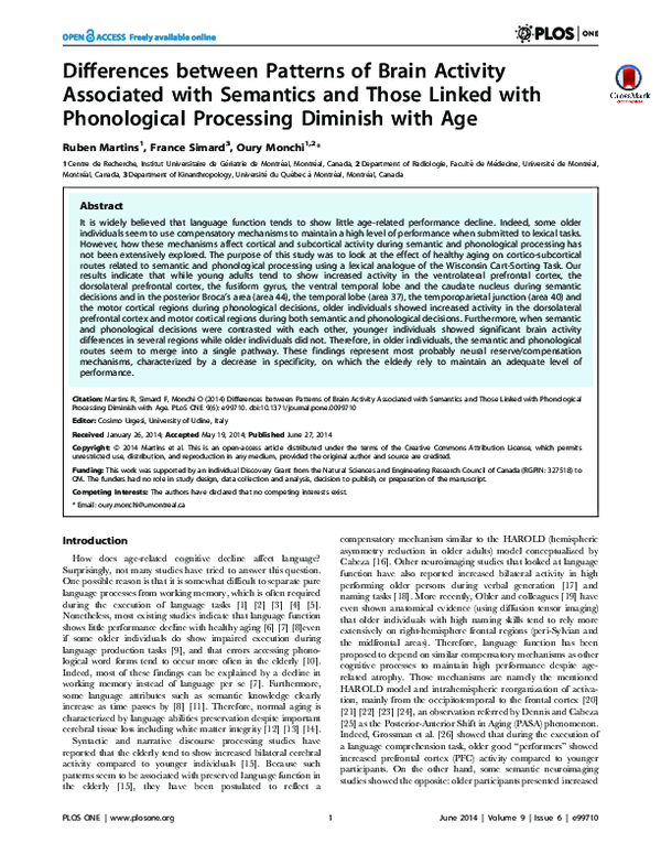 Pdf Differences Between Patterns Of Brain Activity Associated With Semantics And Those Linked