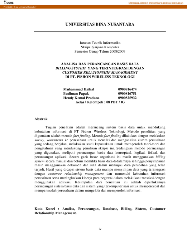 (PDF) Analisa Dan Perancangan Basis Data Billing System Yang ...