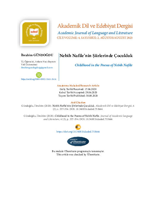(PDF) Nebih Nafile'nin Şiirlerinde Çocukluk