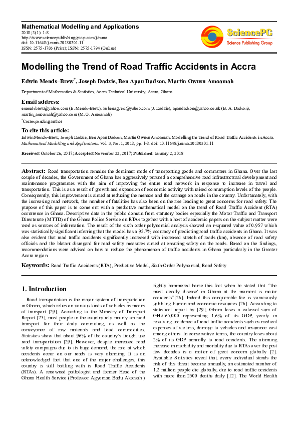 (PDF) Modelling the Trend of Road Traffic Accidents in Accra