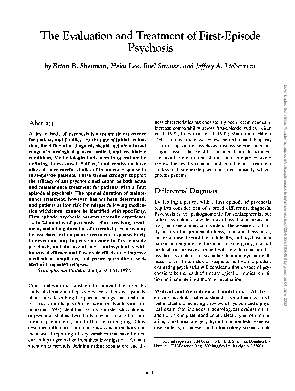 (PDF) The Evaluation and Treatment of First-episode Psychosis