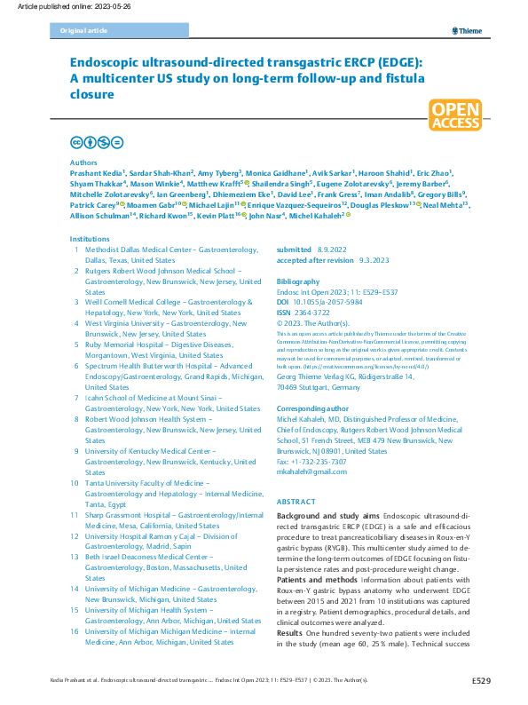 (PDF) Endoscopic ultrasound-directed transgastric ERCP (EDGE): A ...