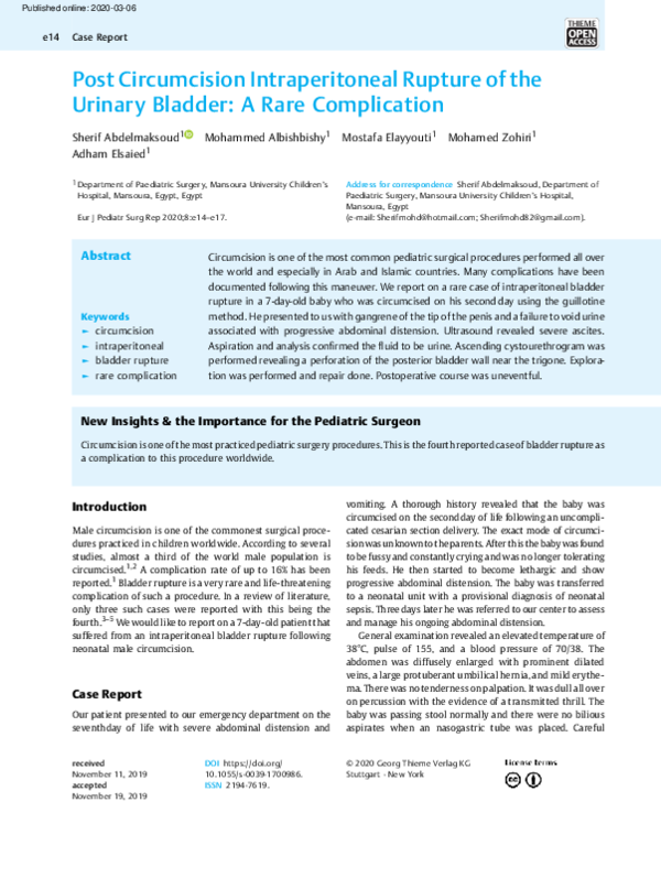 (PDF) Post Circumcision Intraperitoneal Rupture of the Urinary Bladder ...