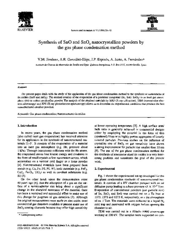 (PDF) Synthesis of SnO and SnO2 nanocrystalline powders by the gas phase condensation method