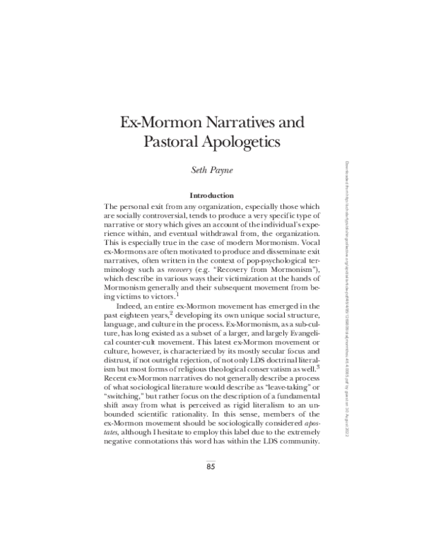 (PDF) Ex-Mormon Narratives and Pastoral Apologetics