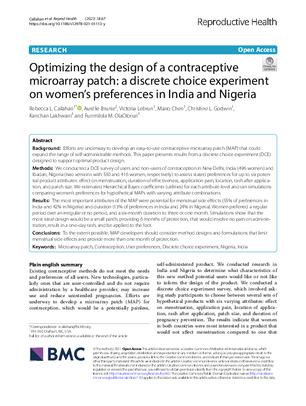 (PDF) Optimizing the Design of a Contraceptive Microarray Patch: A ...