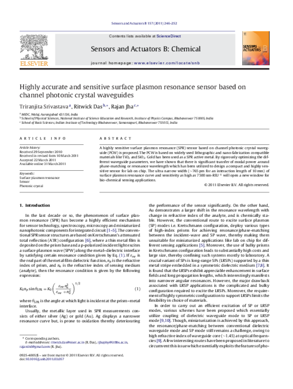 (PDF) Highly accurate and sensitive surface plasmon resonance sensor based on channel photonic ...