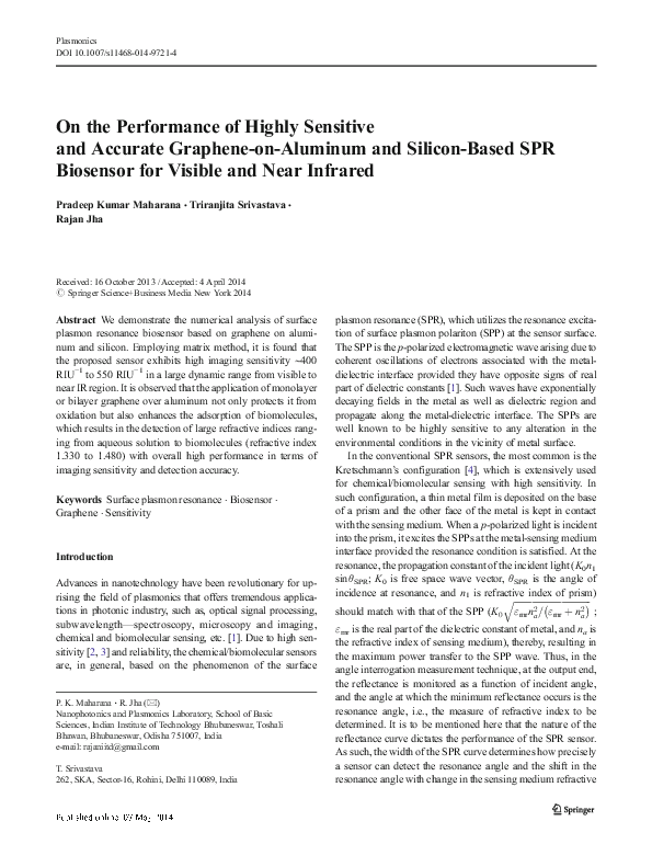 (PDF) On the Performance of Highly Sensitive and Accurate Graphene-on-Aluminum and Silicon-Based ...