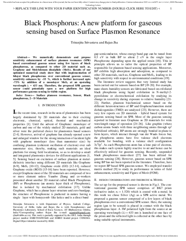 (PDF) Black Phosphorus: A New Platform for Gaseous Sensing Based on ...