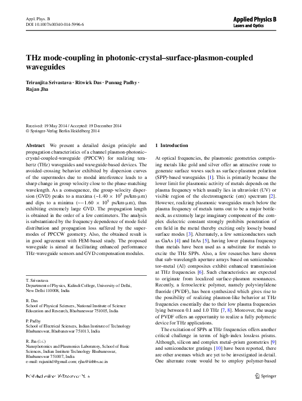 (PDF) THz mode-coupling in photonic-crystal–surface-plasmon-coupled ...