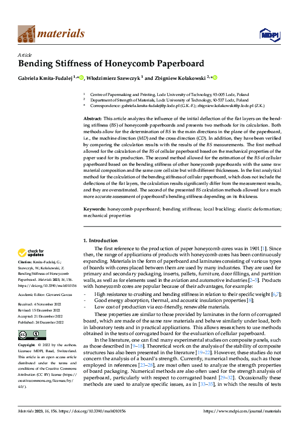 (PDF) Bending Stiffness of Honeycomb Paperboard