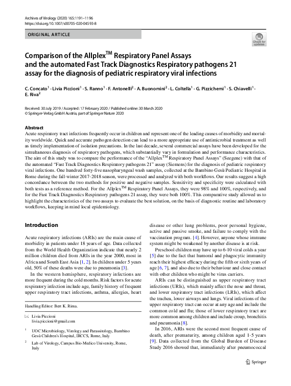 (PDF) Comparison of the AllplexTM Respiratory Panel Assays and the ...