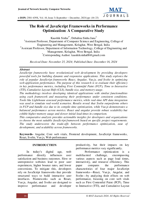 (PDF) The Role of JavaScript Frameworks in Performance Optimization: A Comparative Study