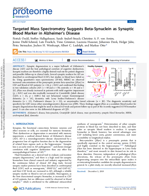 (PDF) Targeted Mass Spectrometry Suggests Beta-Synuclein as Synaptic ...