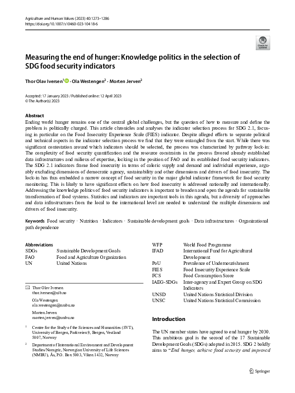 (PDF) Measuring the end of hunger: Knowledge politics in the selection ...