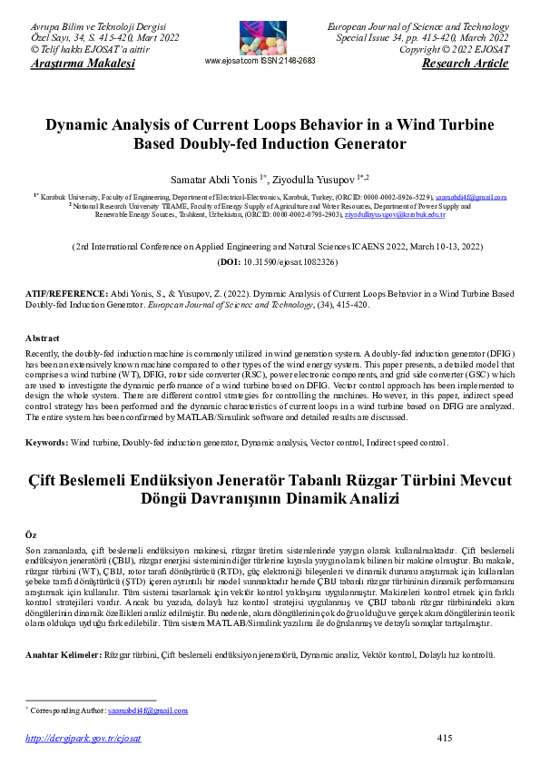 Dynamic Analysis Of Current Loops Behavior In A Wind Turbine Based Doubly Fed Induction Generator