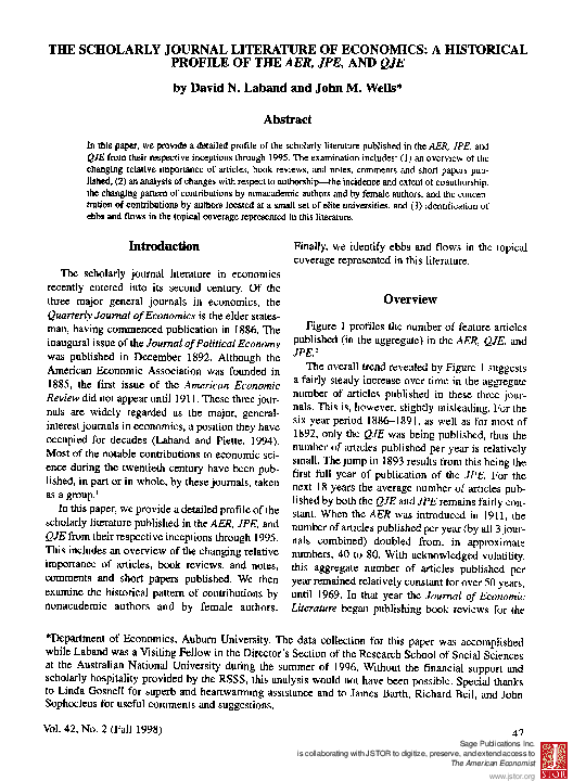 (PDF) The Scholarly Journal Literature of Economics: A Historical ...