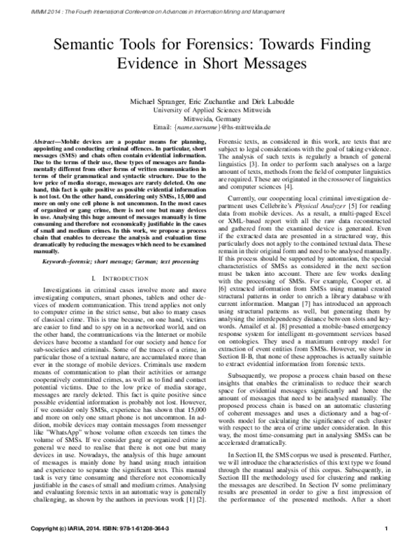 (PDF) Semantic Tools for Forensics: Towards Finding Evidence in Short ...
