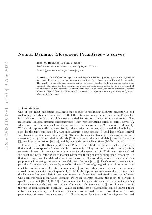 (PDF) Neural Dynamic Movement Primitives -- a survey