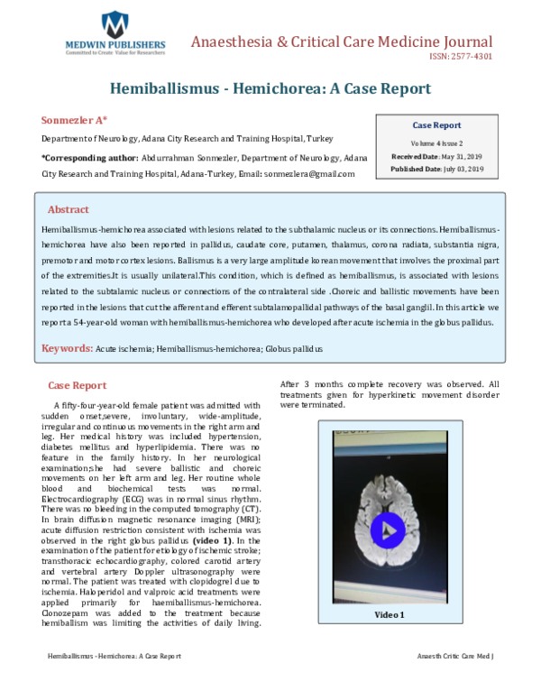 (PDF) Hemiballismus - Hemichorea: A Case Report