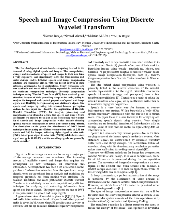 Pdf Speech And Image Compression Using Discrete Wavelet Transform