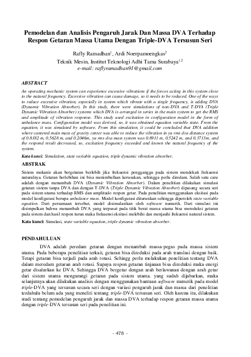 (PDF) Pemodelan Dan Analisis Pengaruh Jarak Dan Massa Dva Terhadap Respon Getaran Massa Utama ...