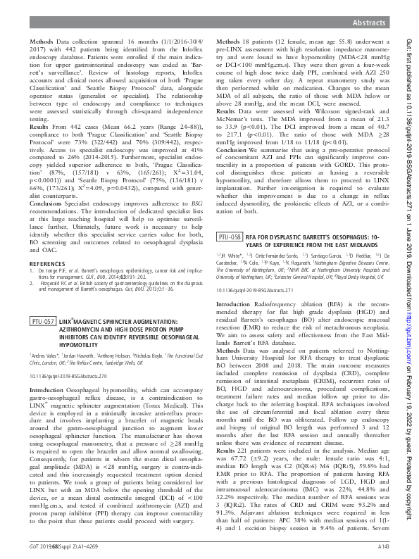 (PDF) PTU-058 RFA for dysplastic barrett’s oesophagus: 10-years of ...