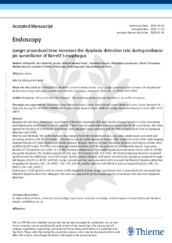 (PDF) The effect of procedural time on dysplasia detection rate during ...