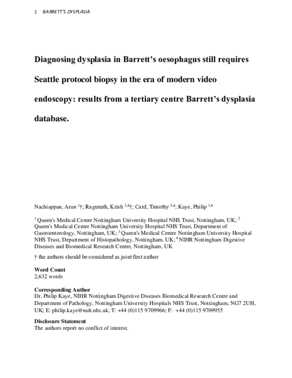 (PDF) Diagnosing dysplasia in Barrett’s oesophagus still requires ...