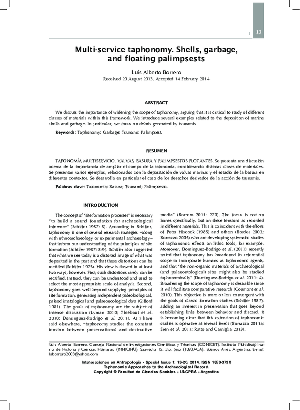 (PDF) Multi-service taphonomy: Shells, garbage, and floating palimpsests