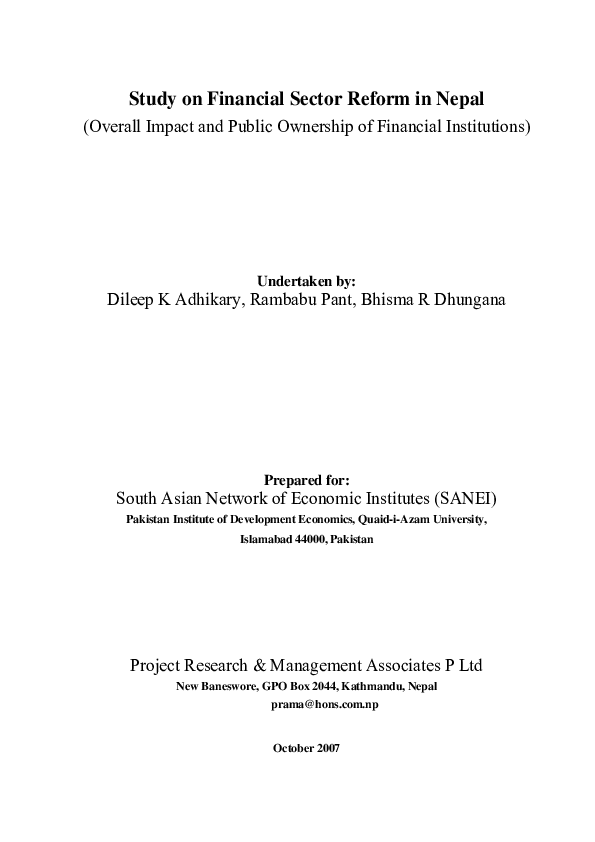 (PDF) Study on Financial Sector Reform in Nepal